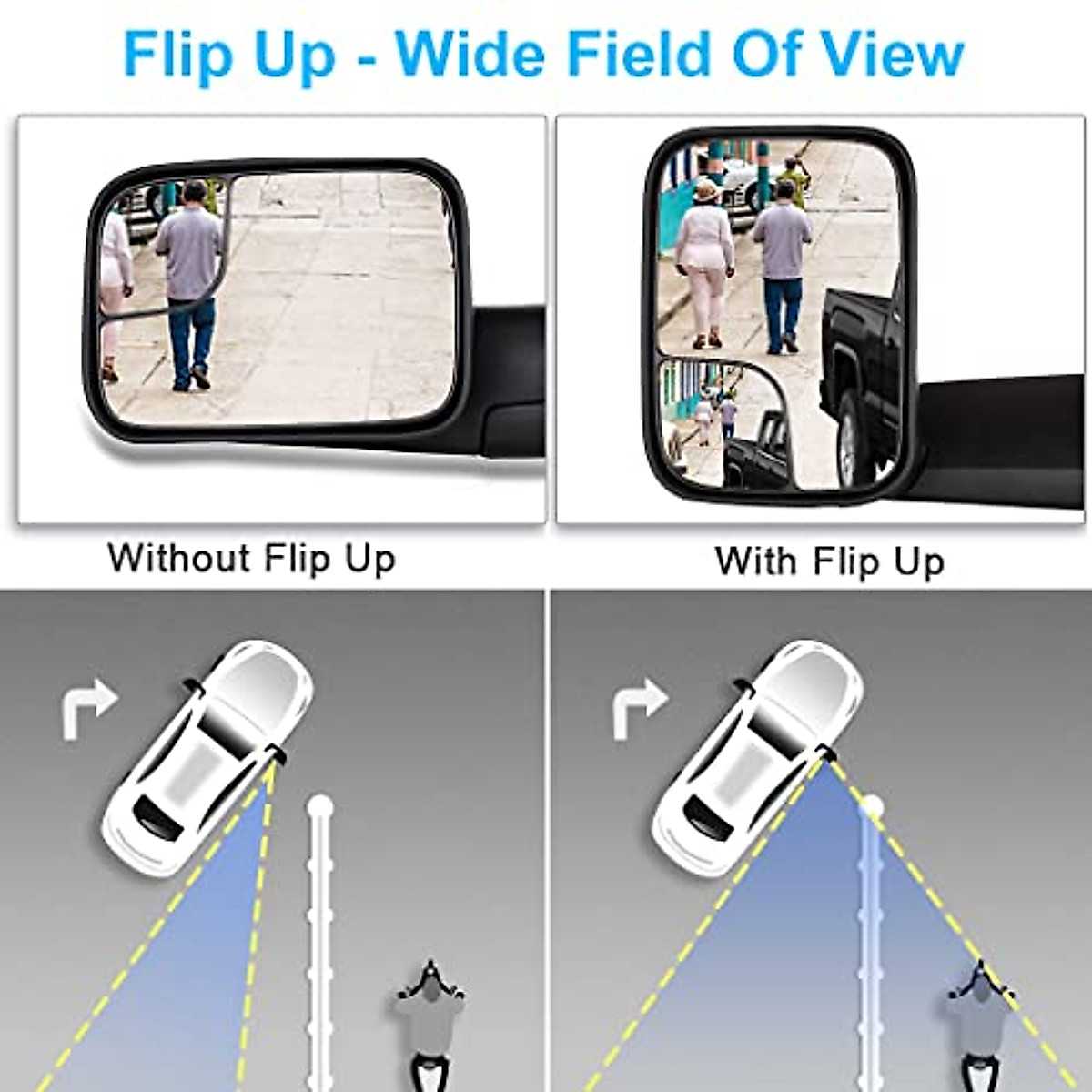 ECCPP Towing Mirror Replacement fit for 1998-2001 for Dodge for Ram 1500 1998-2002 for Ram 2500 3500 Pickup Power Heated Manual Folding Tow Mirrors