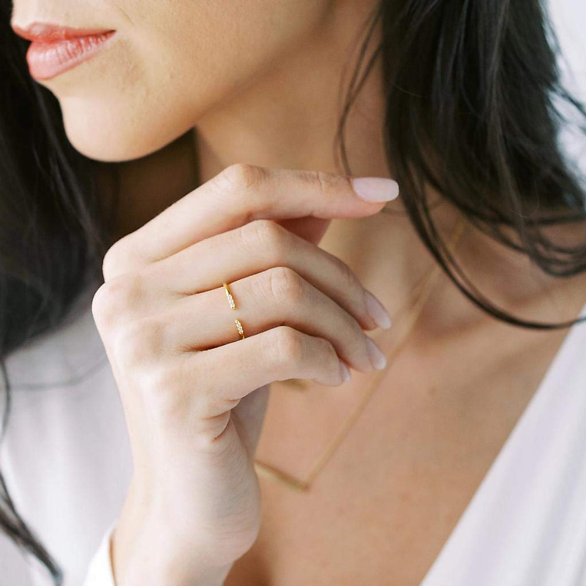 Honeycat Jewelry Open Crystal Ends Stacking Ring in Gold, Rose Gold, or Silver | Silver