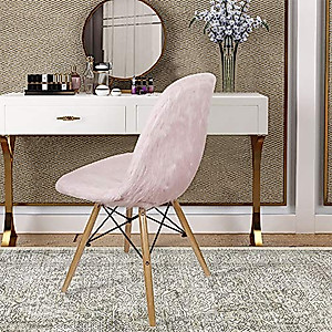 GIA Contemporary Armless Wood Legs and Removable Faux Fur Chair Cover, Champagne Pink