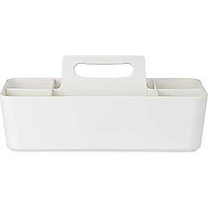 Carrotez Craft Storage Organizer, Craft Storage Containers, Caddy Tote Bin, Divided Plastic Organizer with Handle for Craft, Sewing, Art, Office Supplies, Multi Use, Stackable, Portable, White