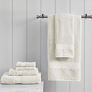 Madison Park Organic 100% Cotton Bathroom Towel Set, Hotel & Spa Quality Highly Absorbent, Quick Dry, Include for Shower, Handwash & Facial Washcloth, Multi-Sizes, Ivory