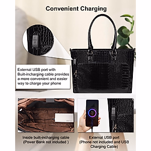 Laptop Tote Bag for Women 17.3 Inch Waterproof Leather Large Laptop Bag Business Office Work Briefcase Stylish Computer Bags Handbag Satchel Shoulder Bag with USB Charging Port