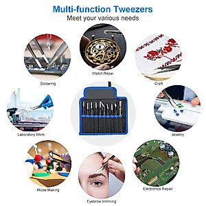 10 PCS Precision Tweezers Set, Premium Craft Tweezers Kit, Stainless Steel Electronic ESD Tweezers, Anti-static Industrial Soldering Tweezers, with Tweezer Storage Bag