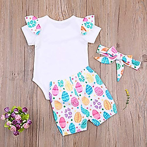 Newborn Baby Girl Easter Outfits My First Easter Short Sleeve Romper+Rabbit Print Shorts Set+Headband 3Pcs Baby Girl Easter Clothes (My 1St Easter A, 6-9 Months)