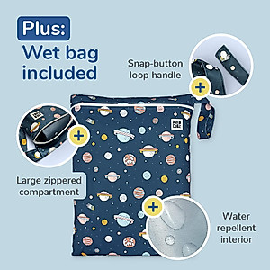 WildCubz 51" Heavy Duty Baby Splat Mat for Under High Chair | Includes Wet Bag | Premium Washable Toddler Mat | Baby Led Weaning | High Chair Mat for Floor | Craft Mat | Splash Mat (Space)