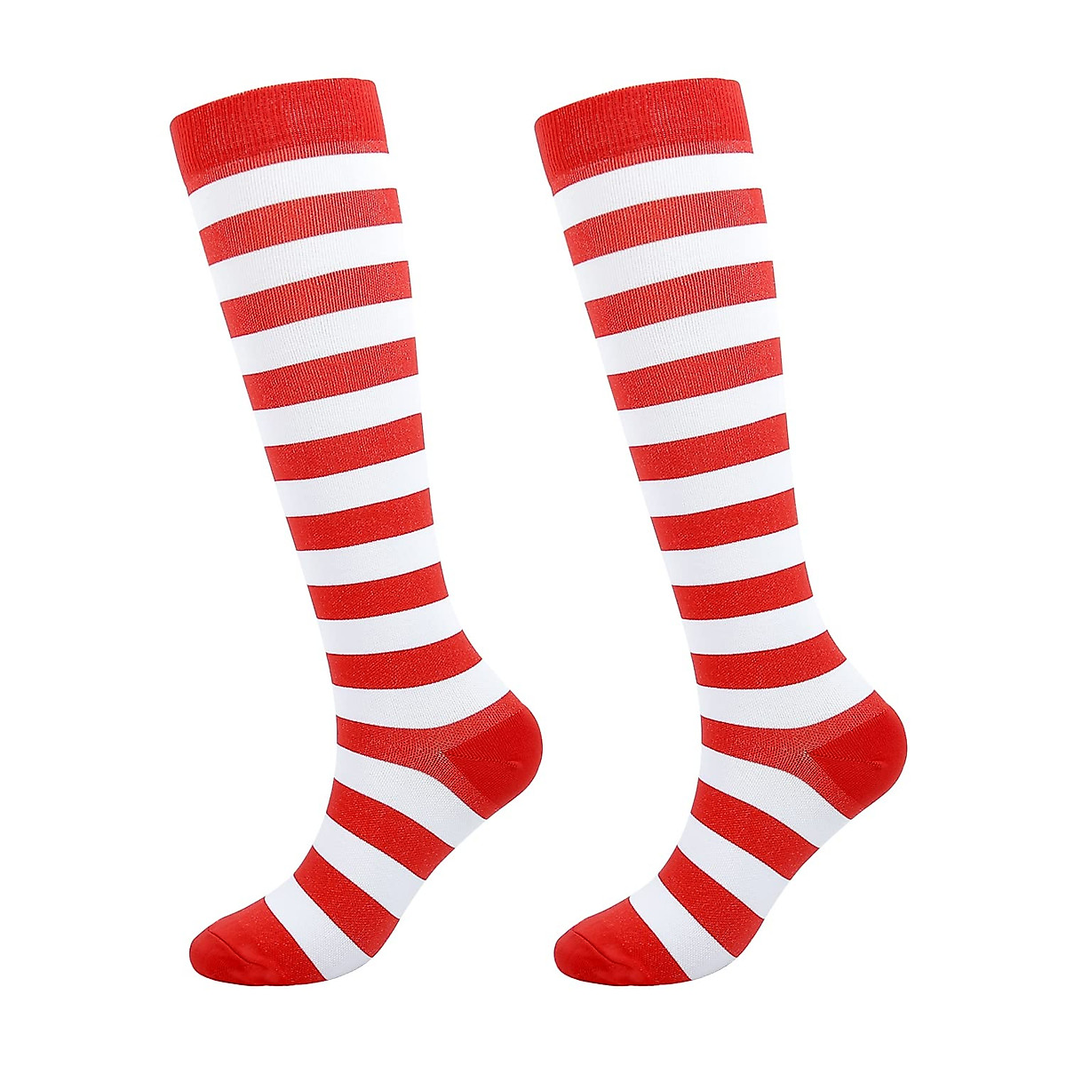 Junely Compression Socks for Women Striped Knee High Stockings for Christmas Halloween Running Nurses Work Support Pregnancy Travel Gifts Red White