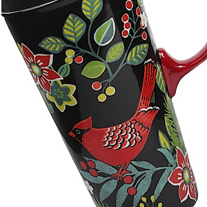 CEDAR HOME Coffee Ceramic Mug Porcelain Latte Tea Cup With Lid in Gift Box 17ounce. Cardinal Bird