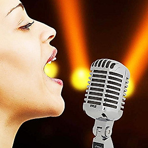 Pyle Classic Retro Dynamic Vocal Microphone - Old Vintage Style Metal Unidirectional Cardioid Mic with XLR Cable - Universal Stand Adapter - Live Performance Studio Recording - PDMICR68SL (Silver)