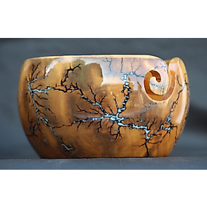 Wooden Yarn Bowl for Crocheting Large 7X4 Handmade Lichtenberg Yarn Storage Bowl for Knitting yarn Holder (SkyBlue)