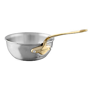 Mauviel M'Cook B 5-Ply Polished Stainless Steel Splayed Curved Saute Pan With Brass Handle, 2.1-qt, Made In France