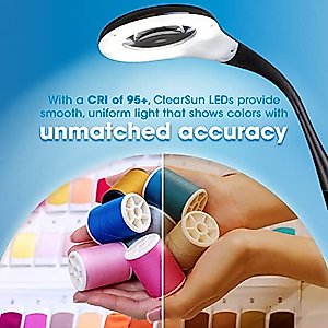 OttLite LED Desk Lamp with Adjustable Magnifier, Prevention Designed to Reduce Eyestrain - Adjustable Flexible Neck, 4 Brightness Settings & Touch Controls - Crafting, Reading & Studying