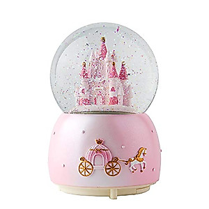 Music Boxes Crystal Carousel Rotating Unicorn Snow Box with Colorful Changed LED Light,Great Gift for Kids Girls (Castle Pink)