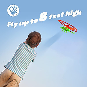 Kicko Flying Light-Up Toy - 2 Pack Ripcord Helicopter for Night Glow, Outdoor Playtime, Novelty, Rocket Flyer, Party Favor and Supply