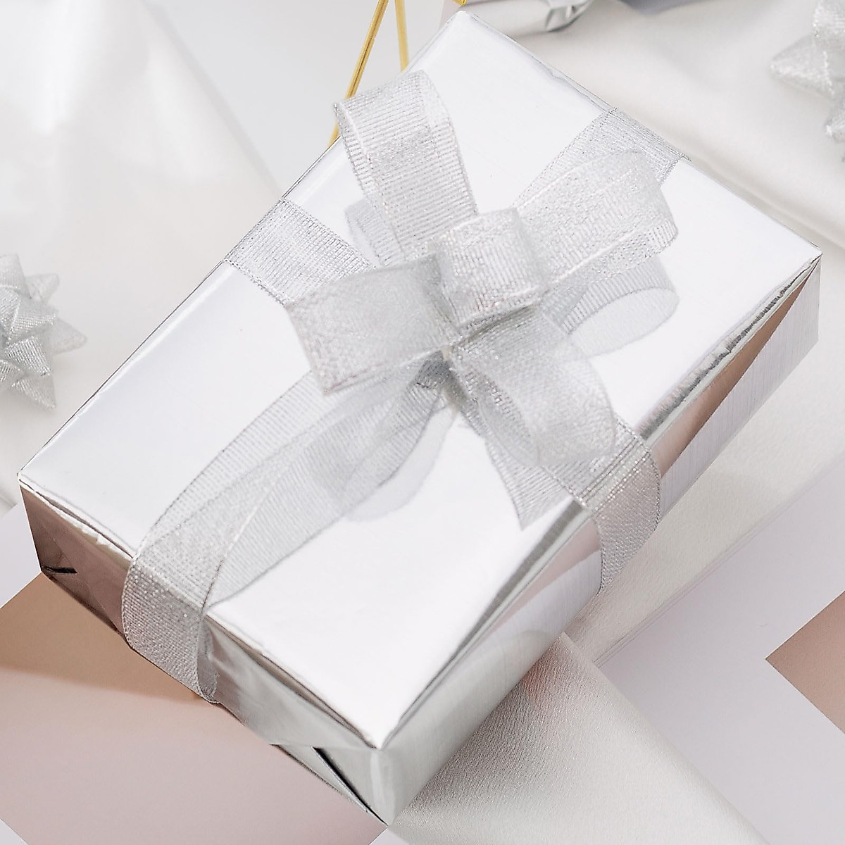 Flyhill Silver Wrapping Paper-17inch*32.8ft（46.8 sq.ft.-Metallic Solid Color with Mirror Finish Gift Wrap for Birthday,Wedding,Bridal Shower,Mothers Day