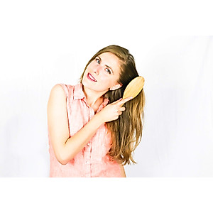 Boar Bristle Hair Brush Set for Women and Men - Designed for Thin and Normal Hair - Adds Shine and Improves Hair Texture - Wood Comb and Gift Bag Included (black)