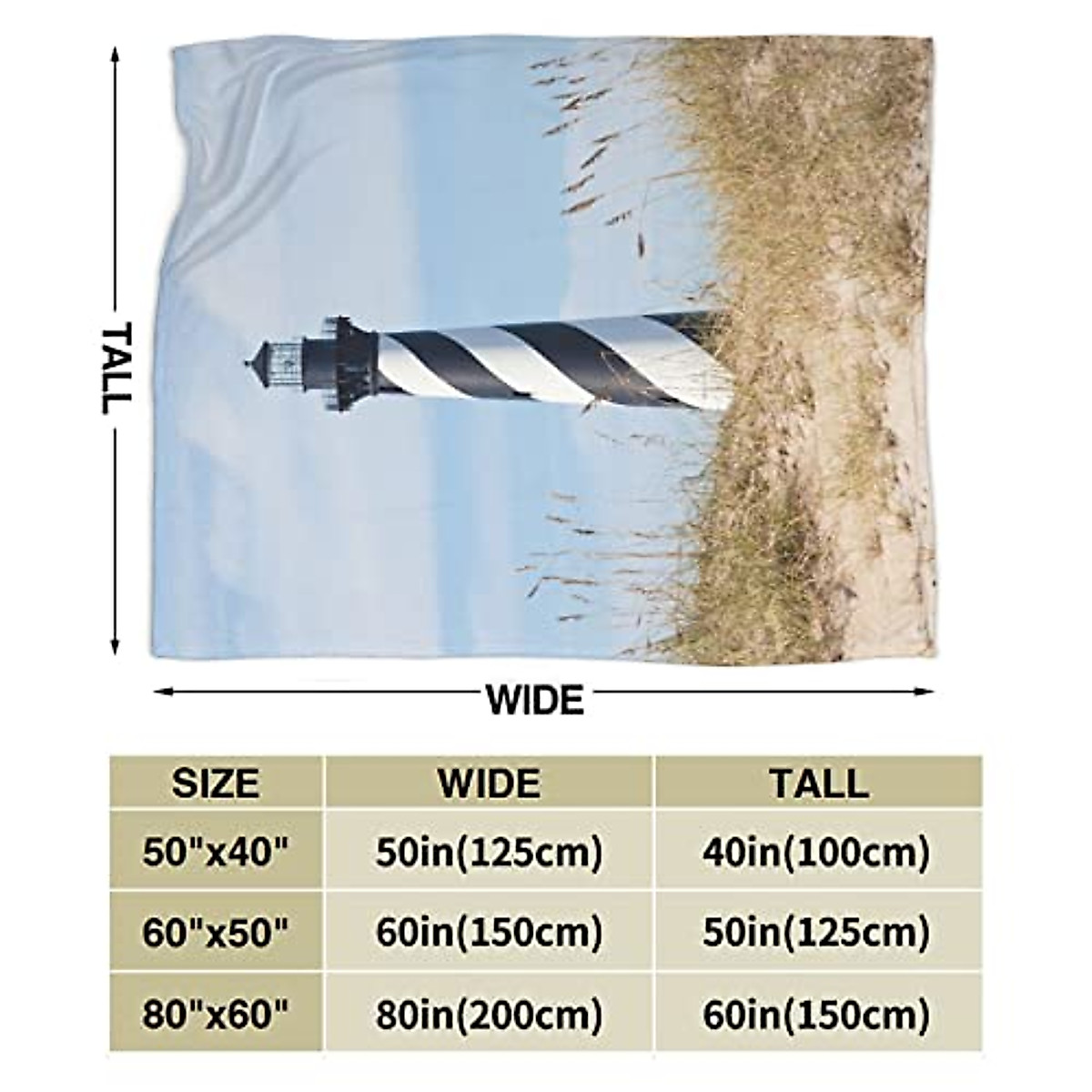 Blanket，Cape Hatteras Lighthouse Towers Over Beach Dunes Ultra-Soft Micro Fleece Throw Blanket Flannel Blankets for Couch Bed Living Room 50"X 40"