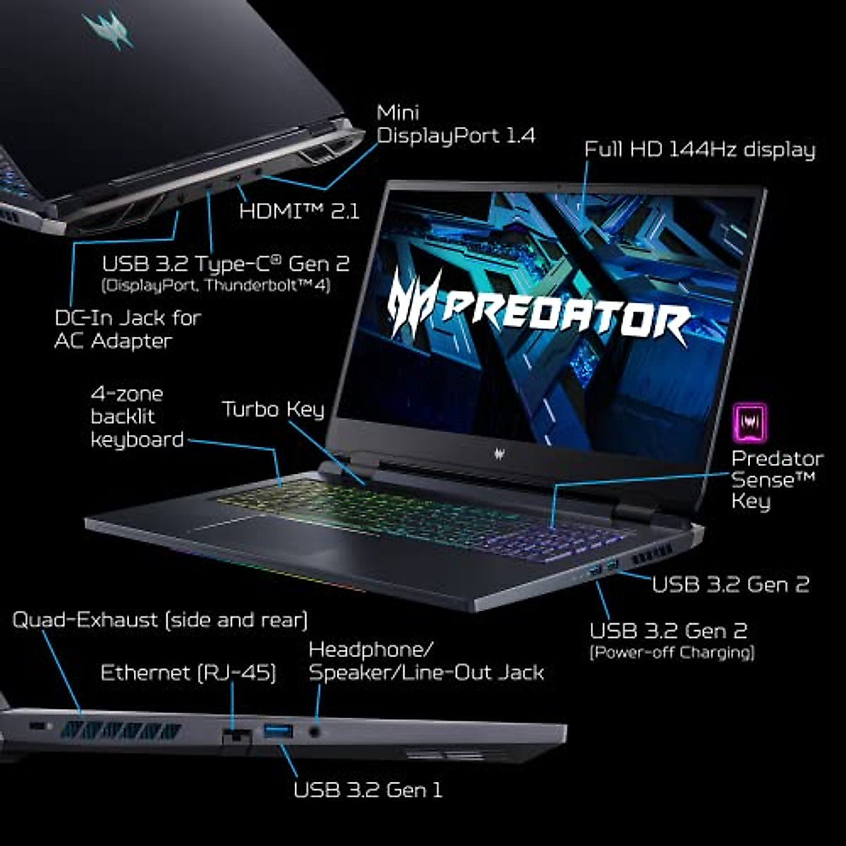 Acer Predator Helios 300 Gaming Laptop | 12th Gen Intel i7-12700H | GeForce RTX 3060 GPU | 17.3" Full HD 144Hz 3ms IPS Display | 16GB DDR5 | 512GB Gen 4 SSD | Killer Wi-Fi 6E | PH317-56-70XJ