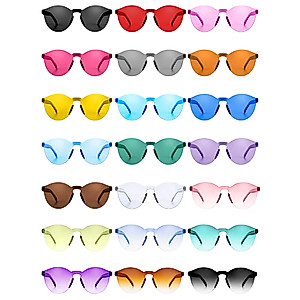 Gejoy 21 Pieces Round Rimless Sunglasses Transparent Candy Color Tinted Eyewear, Multicoloured, Medium