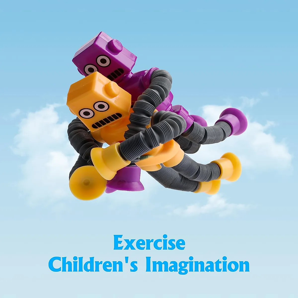 ASKIZ 4-Pack Pop Tubes Sensory Toys, Glowing Robot Fidget Tubes Sensory Toys Pack, Suction Cup Robot Toy,Travel Toys Sensory Toys For Autistic Children Toddlers Kids Boys Girls Gifts 3-5,5-7