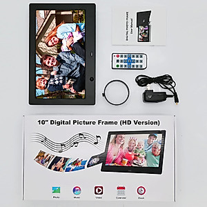 FOTOMOON Digital Picture Frame 10 Inch 1280 * 800 IPS HD Display via USB or SD Card, 16 GB Electronic Picture Frame, Gift for Family and Friends, Controlled by The Remote (Black)