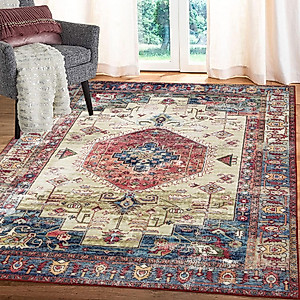 Zacoo 9x12 Area rug for Living Room Washable Rugs Boho Rug for Bedroom Vintage Rug Non Slip Carpet Throw Rugs Large Area Rug Stain Resistant Office Rug Classroom Rug 9'x12' Red/Beige