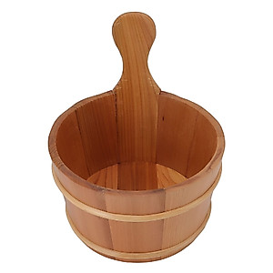 Jeffergarden 4L Wooden Pail Sauna Bucket, Sauna Bucket with Ladle Sauna Bucket and Ladle Set Wooden Hot Tub Barrel Steam Room Water Bucket with Plastic Liner Sauna Spa Accessory