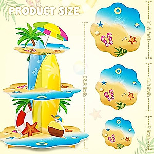 Summer Beach Party Cupcake Stand Decorations 3 Tier Pool Theme Cake Holder Luau Hawaiian Party Dessert Stand Tower for Kids Office Classroom Beach Birthday Party Baby Shower Wedding Party Supplies