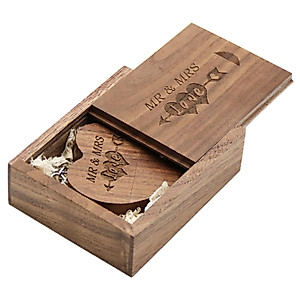 LXSINO 32GB Wood USB 3.0 Flash Drive with Laser Engraved Mr & Mrs Design - 32GB Wooden Heart Shape USB Memory Stick Thumb Drivers with Box for Wedding/Couple/Parents (Walnut 32GB)