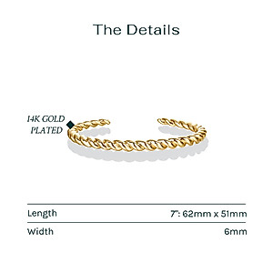 PAVOI 14K Yellow Gold Plated Twisted Chunky Bangle Bracelet | 14K Gold Plated | Lightweight Everyday Jewelry (7, Yellow Gold)