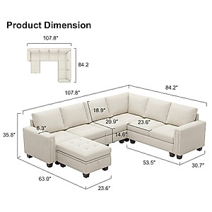 Belffin Velvet Modular Sectional Sofa with Storage Ottoman 6 Seater L Shaped Sectional Modular Sofa Couch with Reversible Chaise Convertible Corner Sectional Couch Beige