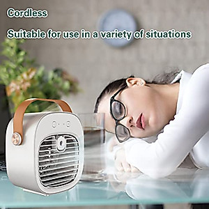 Portable Air Conditioner，10000mAh Mini Air Cooler Conditioner Fan，USB Personal Air Cooler With Humidifier，3 Speed Silent for Desktop，Office，Room，Bedroom，Travel，Car，Indoor & Outdoor activities.(White)