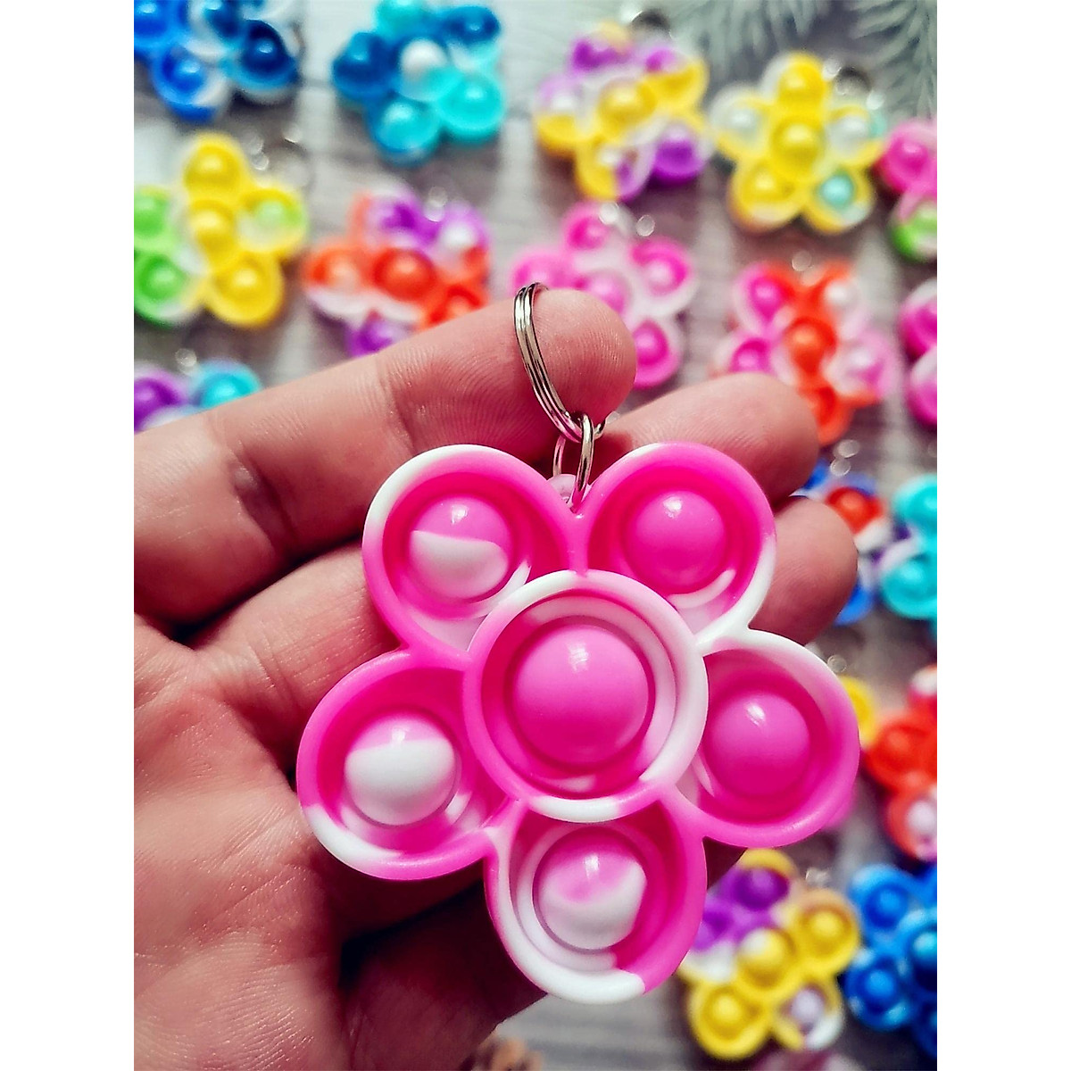 30 Packs Rainbow Flower Mini Pop Bubble Fidget Sensory Toys, Silicone Stress Relief Party Favors and Classroom Prize Gifts