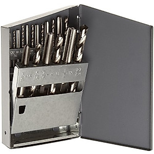 Chicago Latrobe 52580 HT18 High-Speed Steel Jobber Length Drill Bit and Hand Tap Set with Metal Case, Uncoated (Bright) Finish, Wire Size, Letter, Inch, 18-Piece, #6-32 to 1/2"-13 Tap Sizes