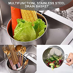 Stainless Steel Sink Food Catcher, Multifunctional Hanging Sink Strainer Colander Drain Basket for Filter Kitchen Waste and Wash Fruits or Vegetables