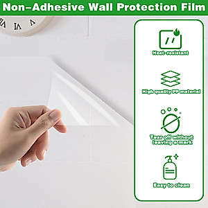Clear Wall Protector Sheet, Non Adhesive Clear Contact Paper Peel and Stick, Static Cling Removable Wall Paper Sticker Pull and Stick, Wall Sticker Door Scratch Protector for Kitchen Cabinets, 6.6ft
