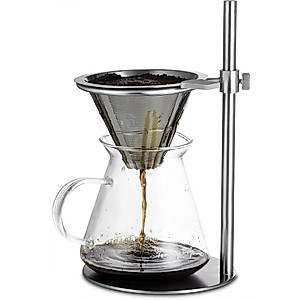 Gourmia GVD9320 Pour Over Stand Coffee Station - Freestanding Drip Coffee Stand with Reusable Stainless Steel Cone Filter - Make Coffee Directly into Mug, Cup or Thermos - Stainless Steel