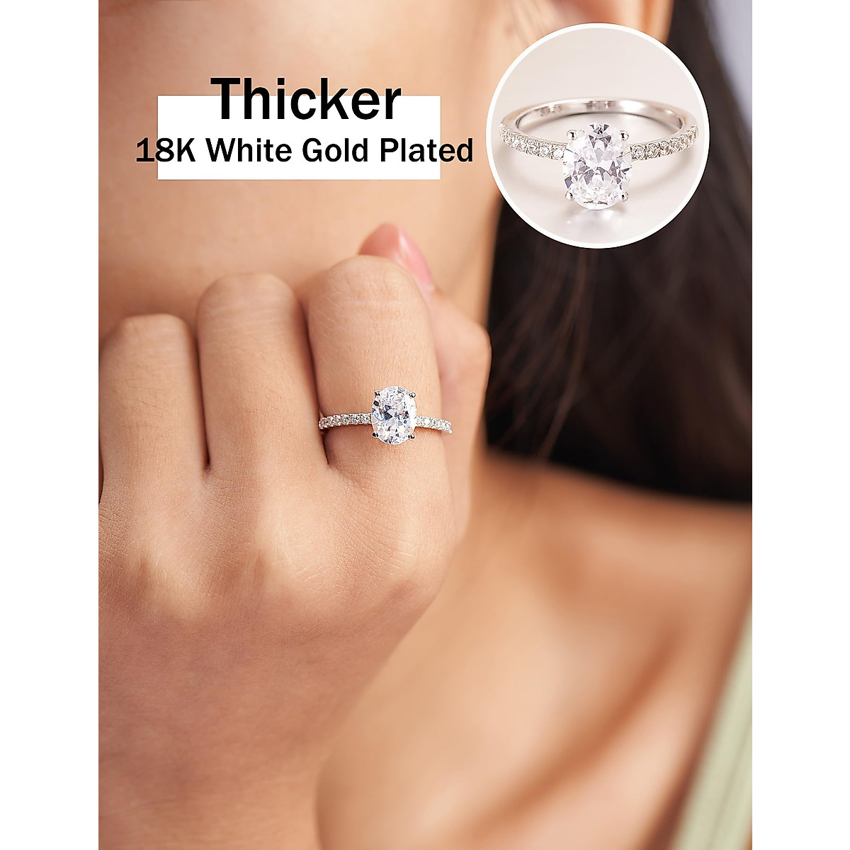 Oivley 2CT Oval Engagement Rings for Women Sterling Silver Rings with 18K White Gold Plated Cubic Zirconia Wedding Rings for Women Promise Rings for Her-60