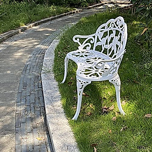 KAI LI Garden Bench, Metal Aluminum Rose, Suitable for Garden Porch Park Front Porch Balcony Outdoor (White)