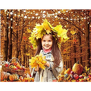 CYLYH 7x5ft Fall Photography Backdrop Autumn Maple Forest Leaves Pumpkin Party Background Thanksgiving Party Supplies Farm Harvest Event Banner Thanksgiving Photo Booth Props CY579