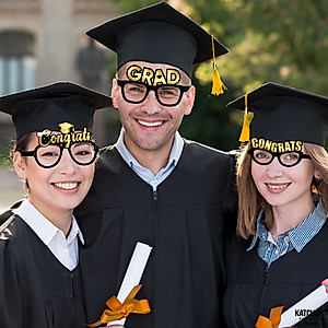 KatchOn, Black and Gold Graduation Glasses 2024 - Pack of 20 | Graduation Photo Booth Props for Gold Graduation Decorations Class of 2024 | Graduation Party Favors, Graduation Glasses Class of 2024