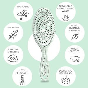 Ninabella Organic Detangling Hair Brush for Women, Men & Children - Does not Pull on Hair - Straightening Brushes for Straight, Curly & Wet Hair - Unique Spiral Hairbrush Green