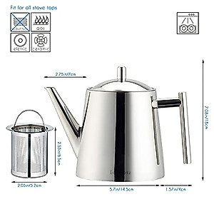 Easyworkz Stainless Steel Teapot with Removeable Infuser 50 oz (1500ml) Stovetop Tea Maker for Fruit Herbal and Infusion