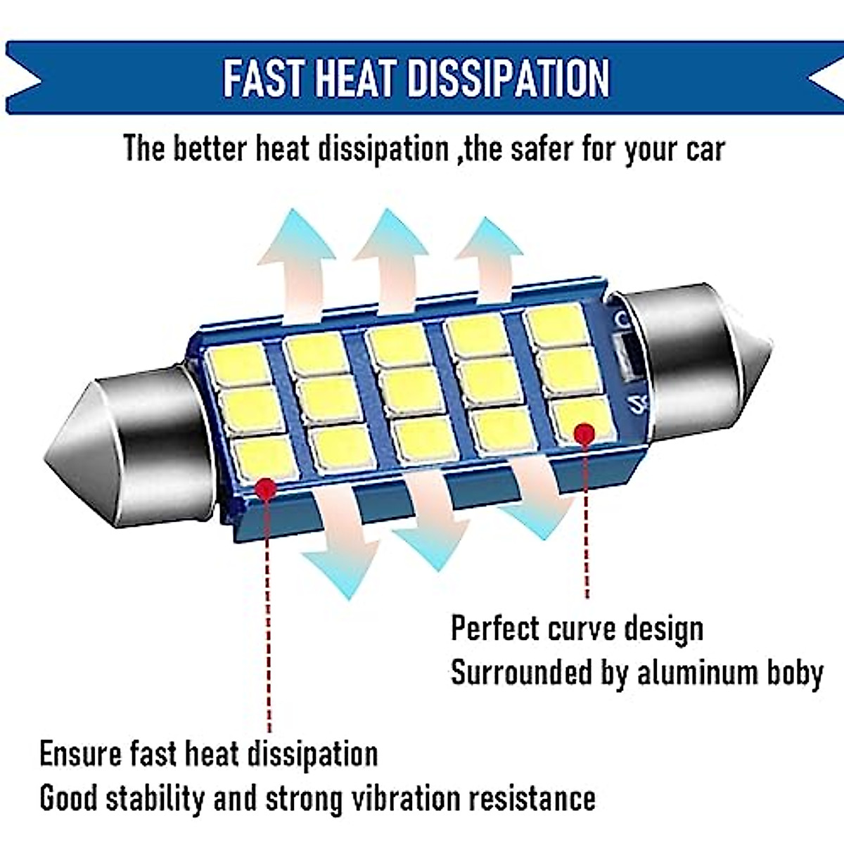 ZKFAR Pack-2 42mm LED Bulbs Extremely Bright, 3014 Chipsets 400LM for LED Interior Dome Map Door Lights Bulbs (White)