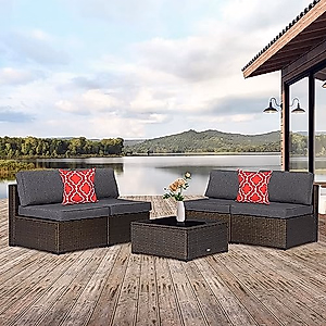 ide·o Patio Furniture Sets Backyard Furniture - Patio Conversation Sets, Wicker Patio Furniture, Outdoor Patio Set, Outdoor Patio Furniture(Grey)