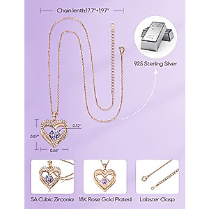 Lanzer 925 Sterling Silver Jewelry for Women,18K Rose Gold Necklaces for Women,Birthstone Diamond Heart Pendant for Christmas,Anniversary Jewelry Gift for Her Wife Mom,Girlfriend Necklaces Gift for Valentine’s Day Rose Gold-06-Jun