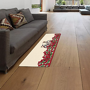 Libaoge Full of Love Bicycles and Red Rose Flower Floral Kitchen Mat Rug Set of 2 Runner Rug Anti-Fatigue Comfort Memory Foam Standing Mat Non-Slip Floor Door Mat for Bathroom Bedroom 18x30in+18x60in