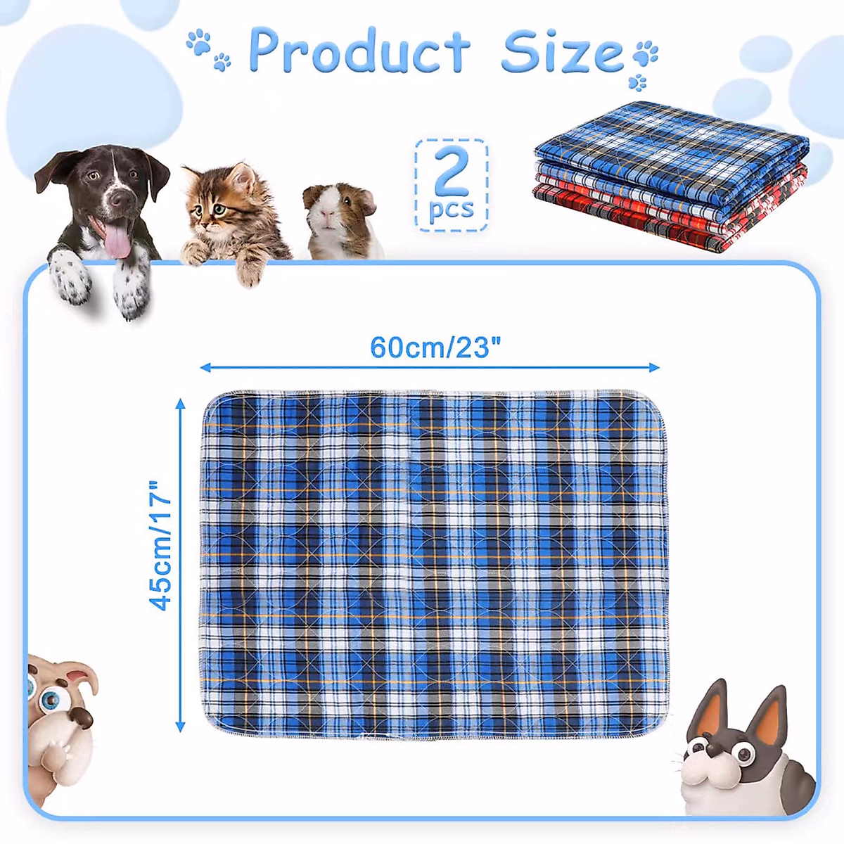 QUEARN Washable Pee Pads for Small Animal,Waterproof Reusable Puppy Potty Training Pads, Anti Slip Whelping Pads Super Absorbent Cage Liners for Ferrets, Hamsters, Rabbits & All Small Animals (S)