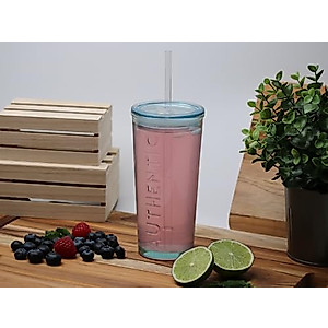 Vidrios San Miguel, 17oz Glass To-Go Cup With Leak-Proof Lid And Straw, Made Of 100% Recycled Glass, Dishwasher Safe, Authentic Embossed Tumblers For Smoothies, Boba, Iced Tea, Ice Coffee, Juice.