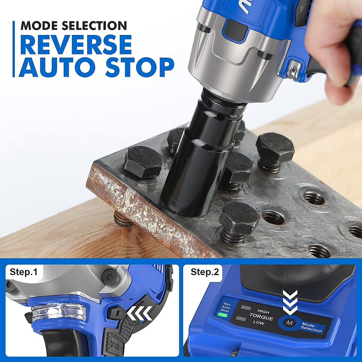 20V 370 Ft-lbs Brushless 1/2 Inch Impact Wrench Kit with 6 Sockets, 2Ah Battery, Charger, Bag