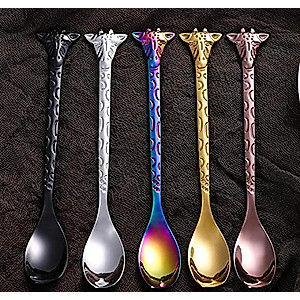 Mengbaobao 5 PCs Giraffe Handle Tea Coffee Spoons Desserts Cakes Ice Cream Server Stainless Steel Flatware Dinnerware